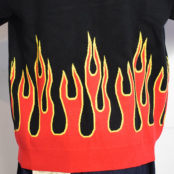 COOKMAN クックマン Knitted Cardigan Flame Black -BLACK- メンズ カーディガン ニット フレームス柄 送料無料 ストリート atftps