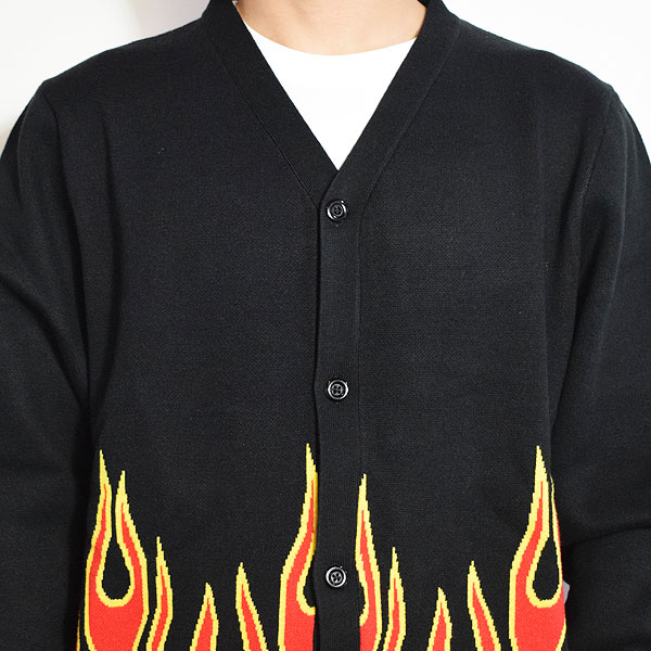 COOKMAN クックマン Knitted Cardigan Flame Black -BLACK- メンズ カーディガン ニット フレームス柄 送料無料 ストリート atftps