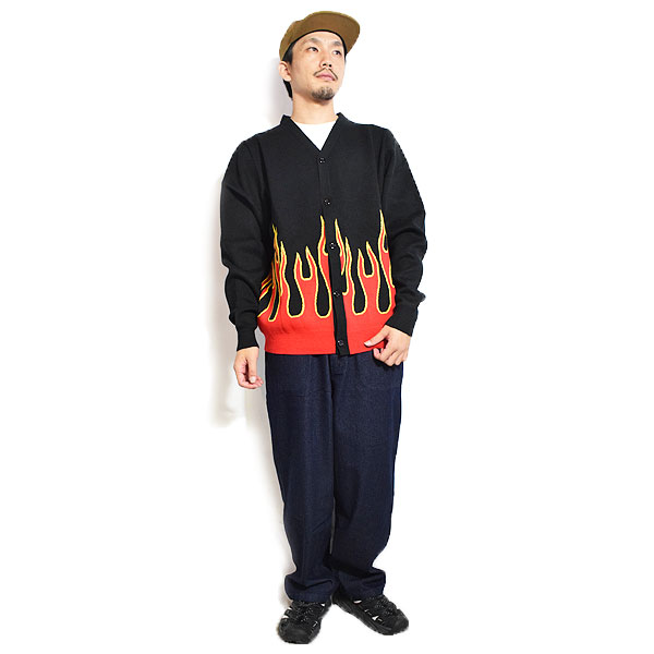 COOKMAN クックマン Knitted Cardigan Flame Black -BLACK- メンズ カーディガン ニット フレームス柄 送料無料 ストリート atftps
