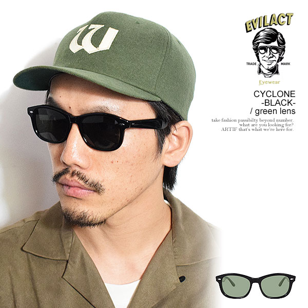 EVILACT EYEWEAR イーブルアクト アイウェア CYCLONE -BLACK- / green lens メンズ サングラス バイカーシェード atfacc