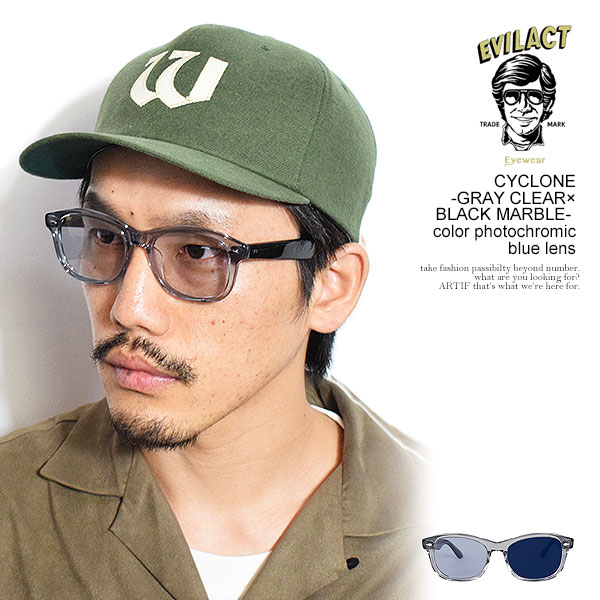 EVILACT EYEWEAR イーブルアクト アイウェア CYCLONE -GRAY CLEAR×BLACK MARBLE- / color photochromic blue lens メンズ