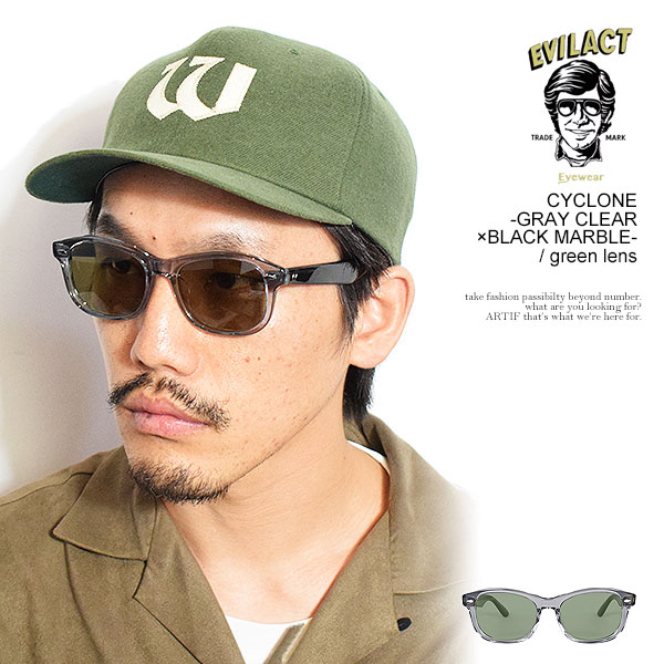 EVILACT EYEWEAR イーブルアクト アイウェア CYCLONE -GRAY CLEAR×BLACK MARBLE- / green lens サングラス バイカー atfacc