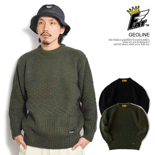 50％OFF SALE セール FAT エフエーティー GEOLINE メンズ ニット セーター クルーネック 送料無料 ストリート atftps