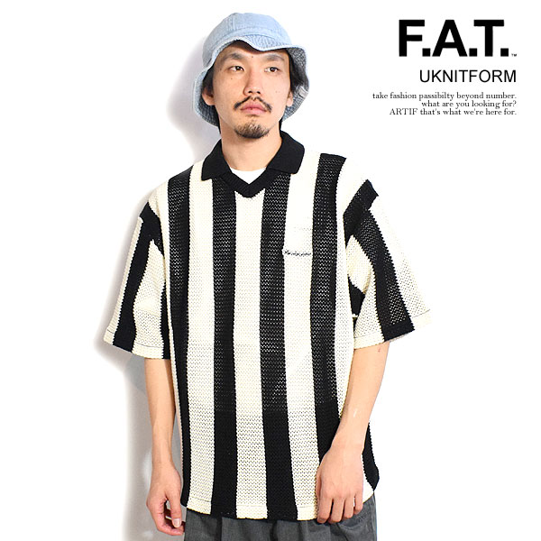 FAT エフエーティー UKNITFORM メンズ ニット 半袖 サッカーシャツ 半袖ニット ストライプ柄 送料無料 ストリート atftps