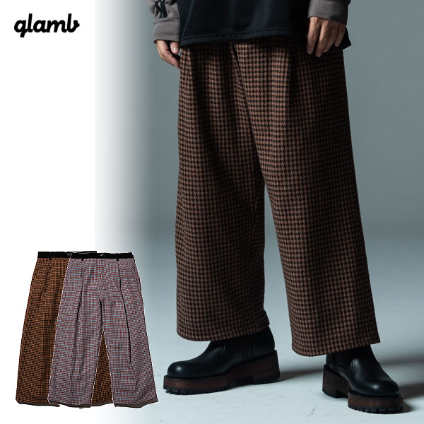 40％OFF SALE セール glamb グラム Houndstooth Wide Slacks ハウンドトゥースワイドスラックス 送料無料 ストリート