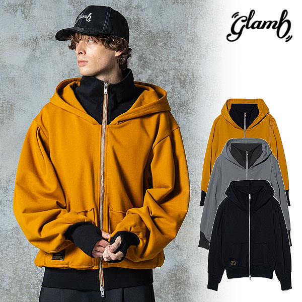 glamb グラム Layered Neck Hoodie レイヤードネック フーディ パーカー ジップパーカー フェイクレイヤード 送料無料 atftps