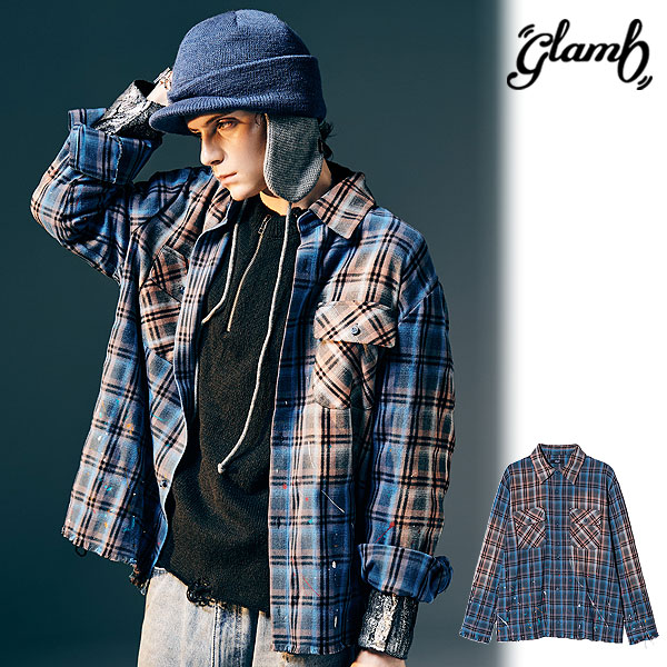 2025 冬 先行予約 10月下旬〜11月上旬入荷予定 glamb グラム Splash Damage Flannel Shirt シャツ 送料無料 キャンセル不可 atftps