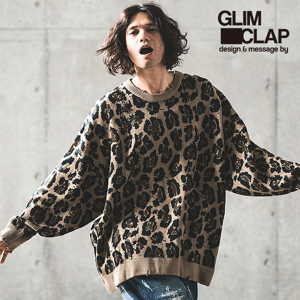30％OFF SALE セール GLIMCLAP グリムクラップ Leopard pattern used like processing sweater メンズ セーター atftps