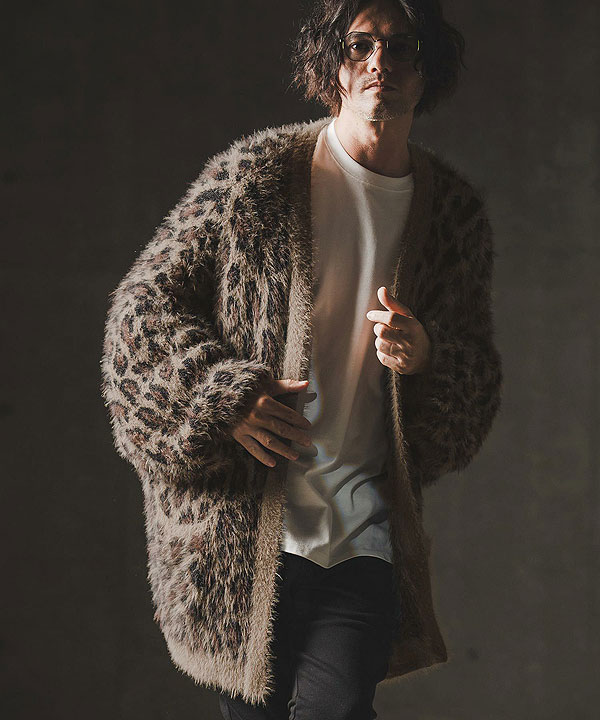 2025 秋冬 1st 先行予約 12月中旬〜下旬入荷予定 GLIMCLAP グリムクラップ Minimai detail cardigan -Leopard feather yarn sweater-