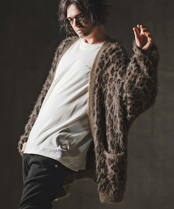 2025 秋冬 1st 先行予約 12月中旬〜下旬入荷予定 GLIMCLAP グリムクラップ Minimai detail cardigan -Leopard feather yarn sweater-