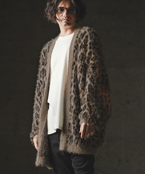 2025 秋冬 1st 先行予約 12月中旬〜下旬入荷予定 GLIMCLAP グリムクラップ Minimai detail cardigan -Leopard feather yarn sweater-