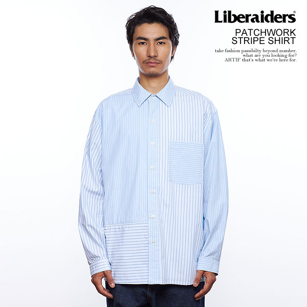 30％OFF SALE セール Liberaiders リベレイダース PATCHWORK STRIPE SHIRT メンズ シャツ 長袖 ストライプシャツ atftps