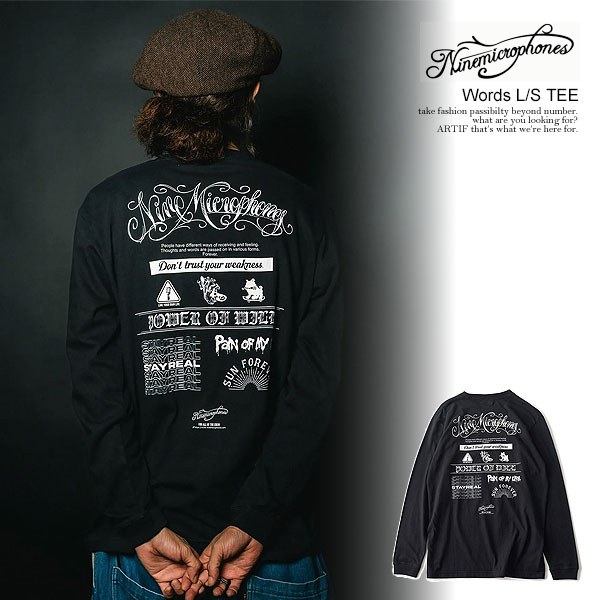 NINE MICROPHONES ナインマイクロフォンズ Words L/S TEE メンズ Tシャツ ロンT 長袖 グラフィックTシャツ ストリート atftps