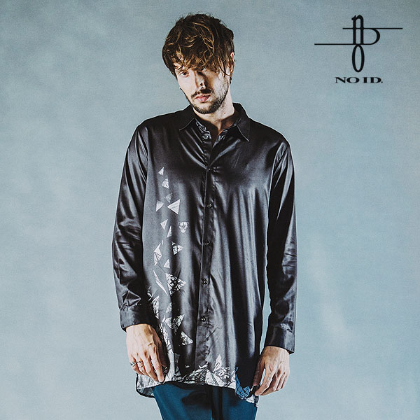 50％OFF SALE セール NO ID. BLACK ノーアイディー Glass rubbleプリントロングSH メンズ シャツ 長袖シャツ atftps