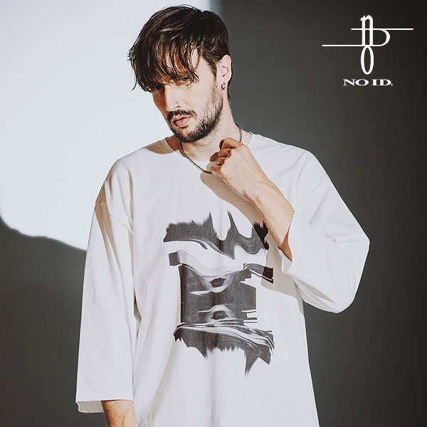 2025 秋 先行予約 8月下旬入荷予定 NO ID. ノーアイディー Distortionプリント8部袖BIG-PO メンズ Tシャツ キャンセル不可 atftps