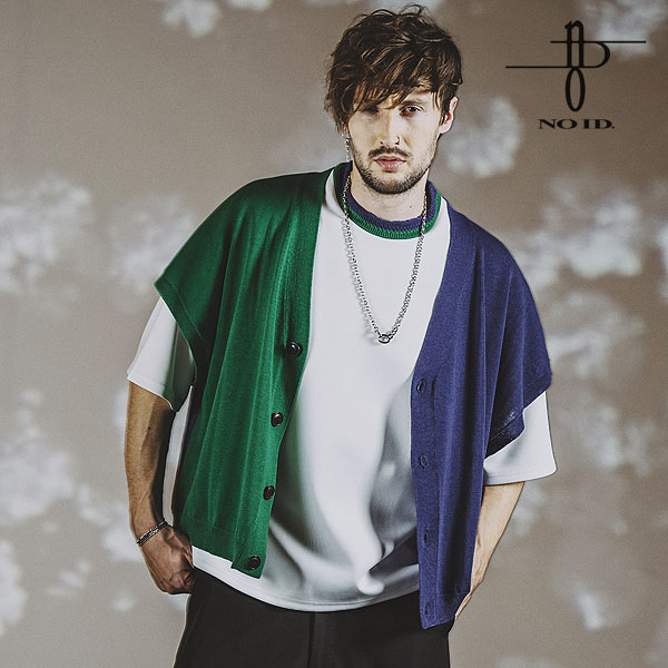 50％OFF SALE セール NO ID. ノーアイディー レイヤードニットベスト メンズ ベスト Tシャツ 半袖 2枚セット atftps