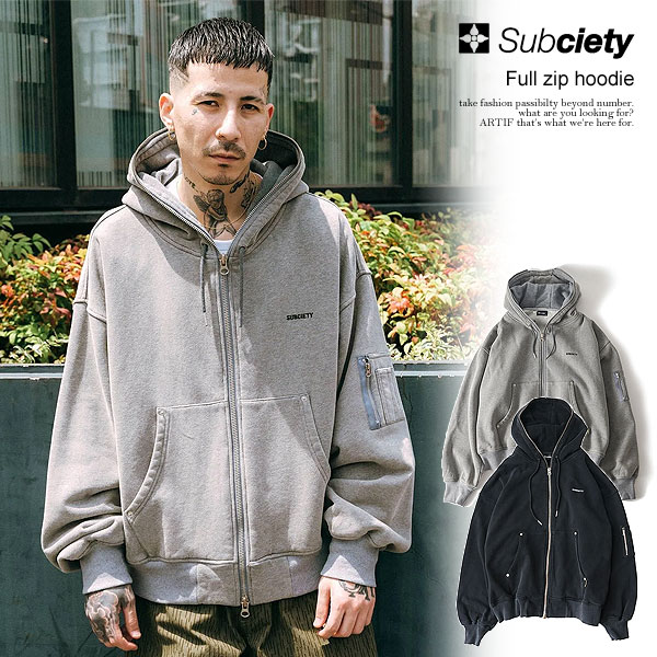 SUBCIETY サブサエティ Full zip hoodie subciety メンズ パーカー ジップパーカー スウェット 裏起毛 ヴィンテージ加工 送料無料 atftps