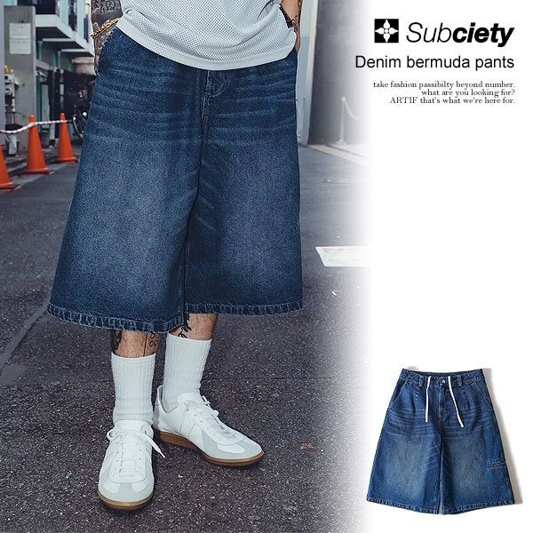SUBCIETY サブサエティ Denim bermuda pants subciety メンズ ショートパンツ バギーショーツ デニムショーツ 送料無料 atfpts