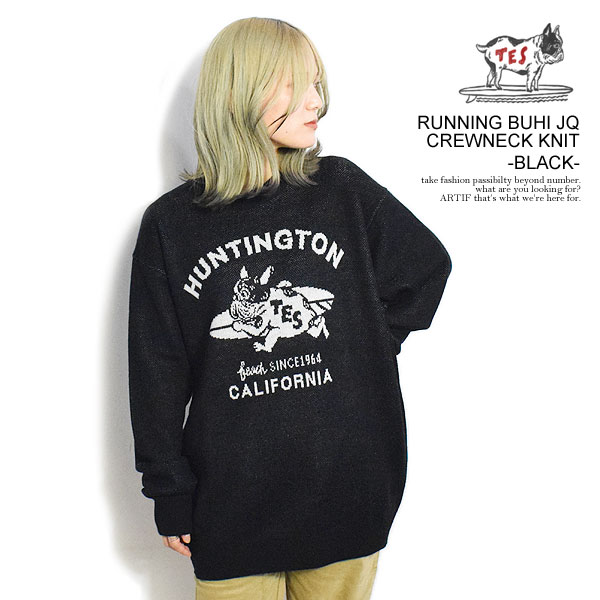 The Endless Summer エンドレスサマー TES RUNNING BUHI JQ CREWNECK KNIT -BLACK- ニット セーター クルーネック atftps