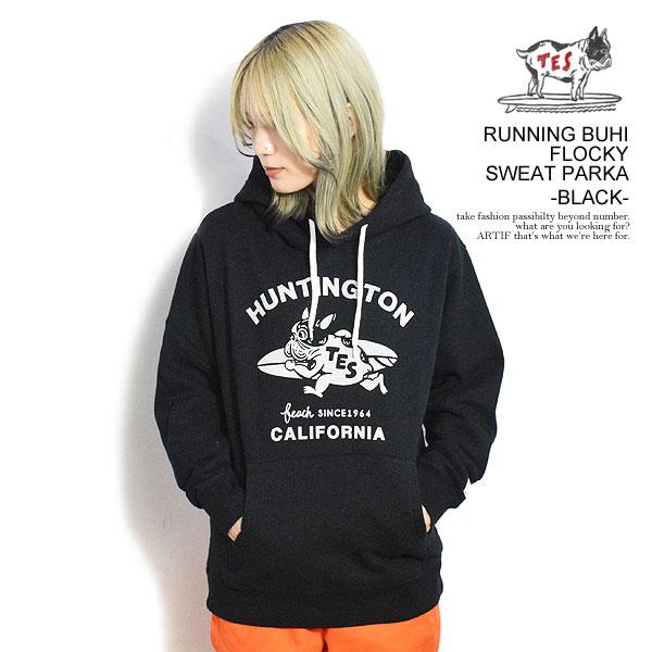 The Endless Summer エンドレスサマー TES RUNNING BUHI FLOCKY SWEAT PARKA -BLACK- メンズ パーカー プルオーバー 送料無料 atftps