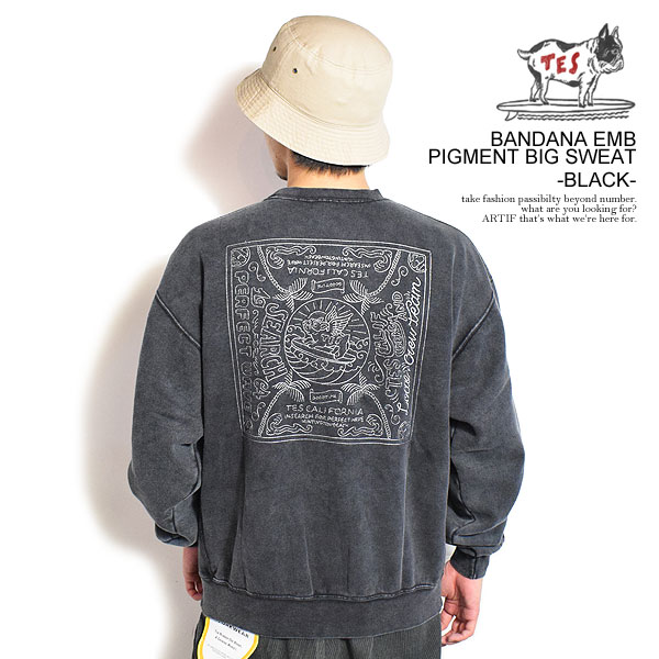 The Endless Summer エンドレスサマー TES BANDANA EMB PIGMENT BIG SWEAT -BLACK- メンズ スウェット トレーナー atftps