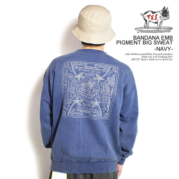 The Endless Summer エンドレスサマー TES BANDANA EMB PIGMENT BIG SWEAT -NAVY- メンズ スウェット トレーナー atftps