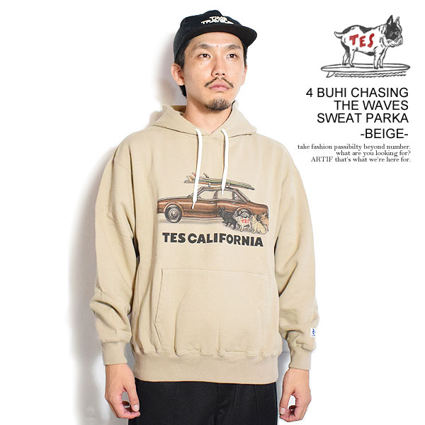 The Endless Summer エンドレスサマー TES 4 BUHI CHASING THE WAVES SWEAT PARKA -BEIGE- メンズ パーカー atftps
