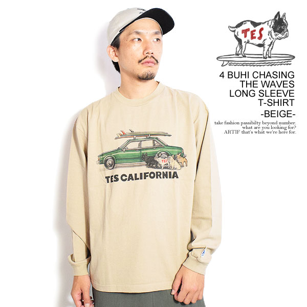 The Endless Summer エンドレスサマー TES 4 BUHI CHASING THE WAVES LONG SLEEVE T-SHIRT -BEIGE- メンズ Tシャツ atftps