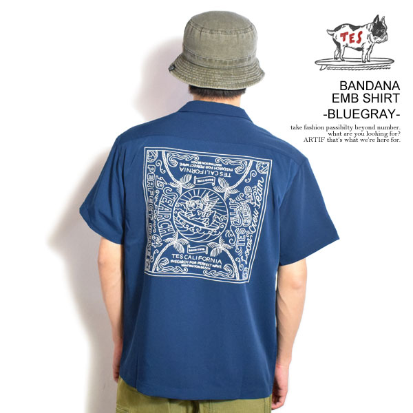 The Endless Summer エンドレスサマー TES BANDANA EMB SHIRT -BLUE GRAY- メンズ シャツ 半袖 TES 送料無料 atftps
