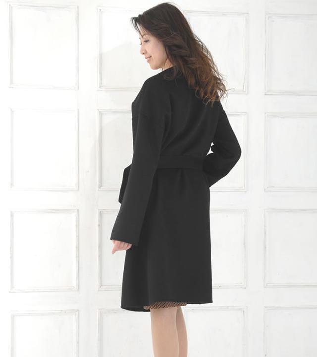 カシミヤ 100% ダブルフェイス ノーカラー ラップ コート (C3233)の