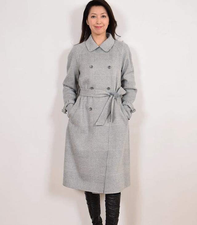 カシミヤ 混紡 ダブル フェイス グレンチェック トレンチ コート (CA3218) カシミヤ 混紡 ダブル フェイス グレンチェック トレンチ コート