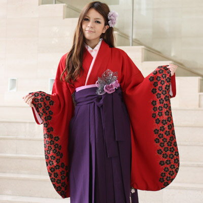 卒業式 袴セット レンタル 2尺袖着物＆袴 フルセットレンタル Mサイズ L 2L 赤 袴レンタル 上品