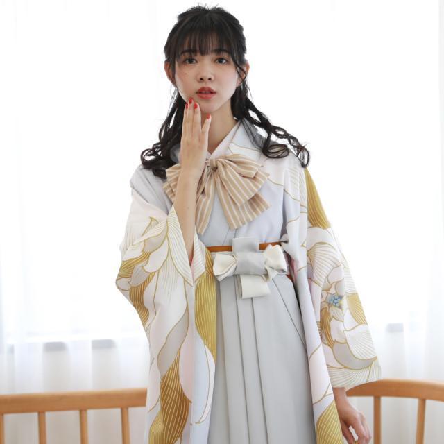 卒業式 袴 レンタル 女 大学 フルセット 袴セット 女性 卒業式袴セット 袴フルセットレンタル シンプル 「グレー地に大花」   大人