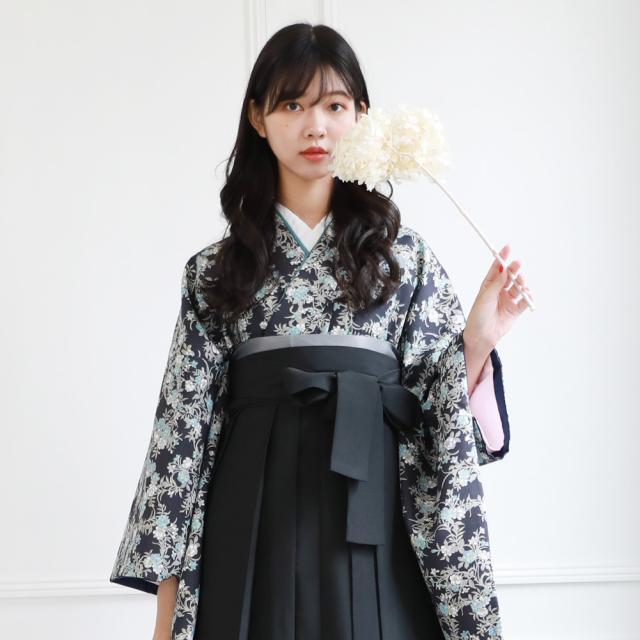 卒業式 袴 レンタル 女 大学 フルセット 袴セット 女性 卒業式袴セット 袴フルセット 「黒地に小花」レンタル シンプル   大人