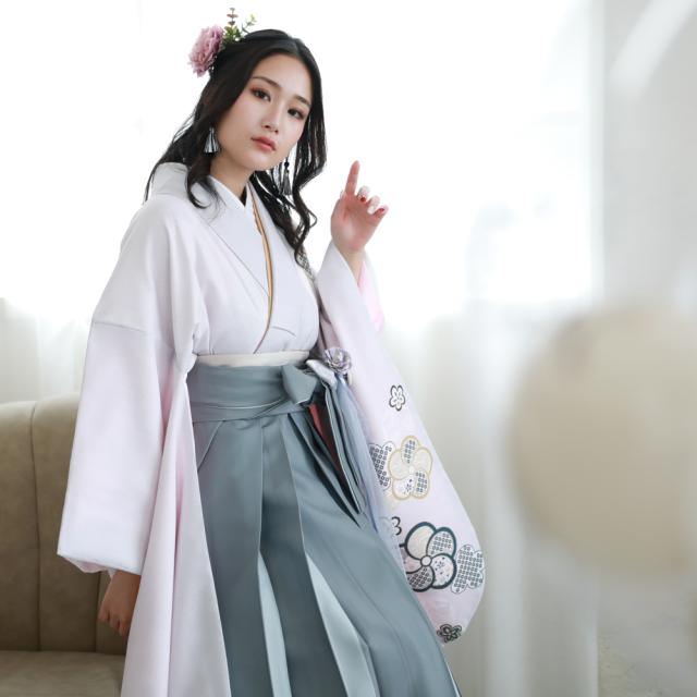 卒業式 袴 レンタル 女 大学 フルセット 袴セット 女性 卒業式袴セット 袴フルセット 「グレーにねじり梅」レンタル シンプル   大人