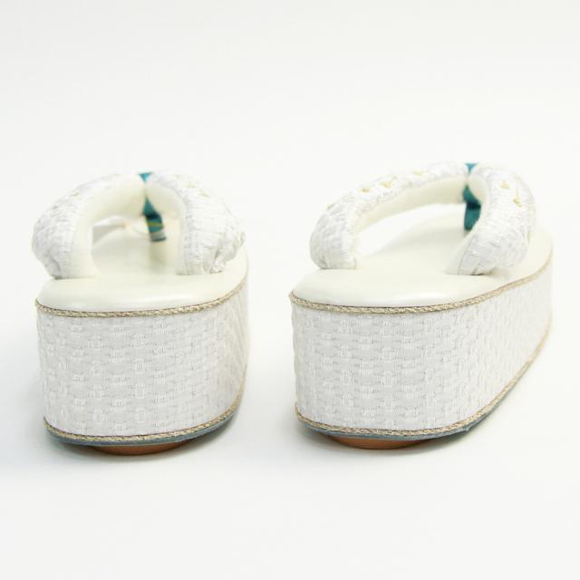 YUMI KATSURA 振袖 草履 厚底 牡丹・クジャク刺繍 白 孔雀 佐賀錦