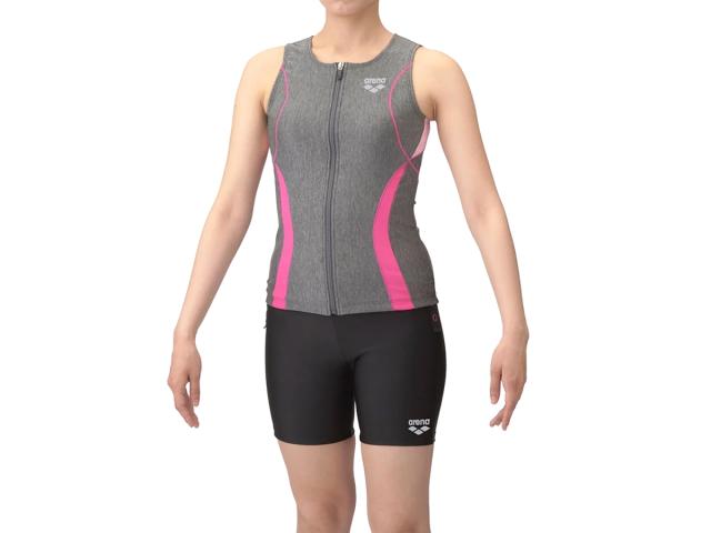 アリーナ arena すらっとセパ フィットネスセパレーツ(カバーバック ミドルレッグ 差し込みパッド) レディース グレー 灰色 ブラック 黒 水泳 スイム フィットネス 水着 AS5SWF41L-GYPK