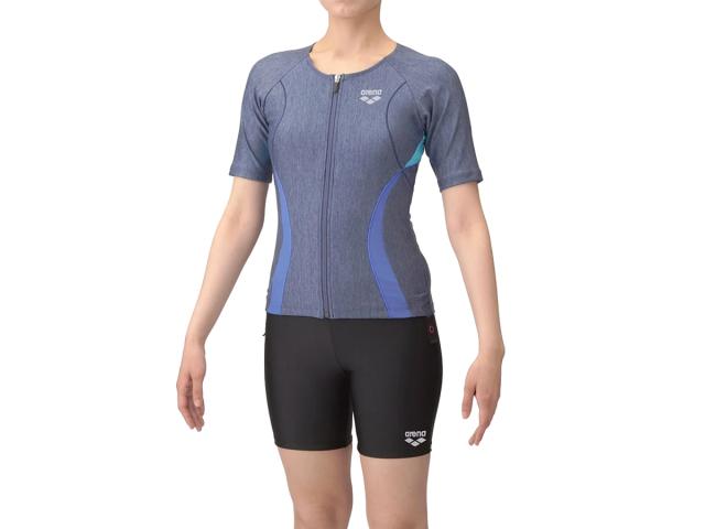 アリーナ arena すらっとセパ フィットネスセパレーツ(カバーバック ミドルレッグ 差し込みパッド) レディース ブルー 青 ブラック 黒 水泳 スイム フィットネス 水着 AS5SWF43L-BLBL