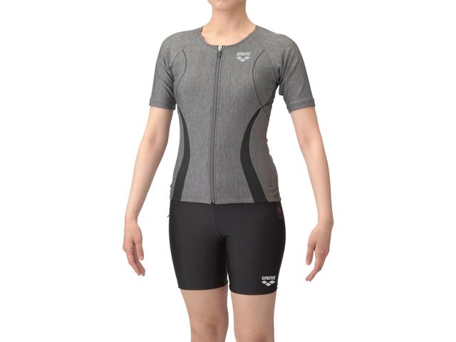 アリーナ arena すらっとセパ フィットネスセパレーツ(カバーバック ミドルレッグ 差し込みパッド) レディース グレー 灰色 ブラック 黒 水泳 スイム フィットネス 水着 AS5SWF43L-GYBK