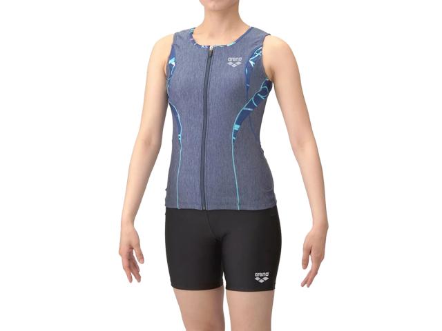 アリーナ arena すらっとセパ フィットネスセパレーツ(カバーバック ミドルレッグ 差し込みパッド) レディース ブルー 青 ブラック 黒 水泳 スイム フィットネス 水着 AS5SWF46L-BLBK