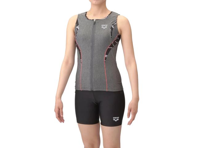 アリーナ arena すらっとセパ フィットネスセパレーツ(カバーバック ミドルレッグ 差し込みパッド) レディース グレー 灰色 ブラック 黒 水泳 スイム フィットネス 水着 AS5SWF46L-GYBK