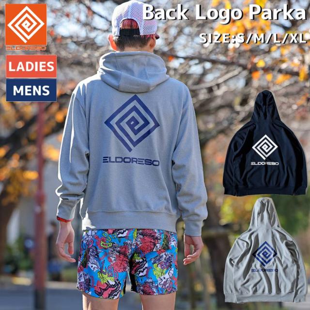 エルドレッソ ELDORESO Back Logo Parka バックロゴパーカー メンズ レディース ユニセックス 秋 冬 ブラック グレー スポーツ ランニングウェア ダンボールニット 軽量 E1301524