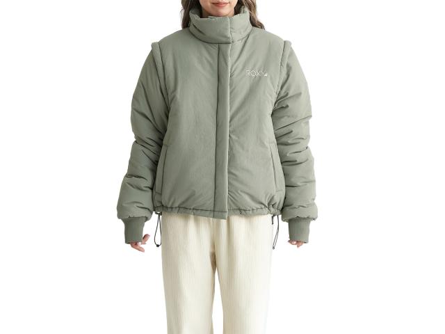 ロキシー ROXY STAY WARM JACKET 2way ステイ ウォーム ジャケット 2ウェイ レディース 秋 冬 カーキ 枯草色 スポーツ フィットネス アウター ジャケット ベスト 防寒 RJK234628T-OLV