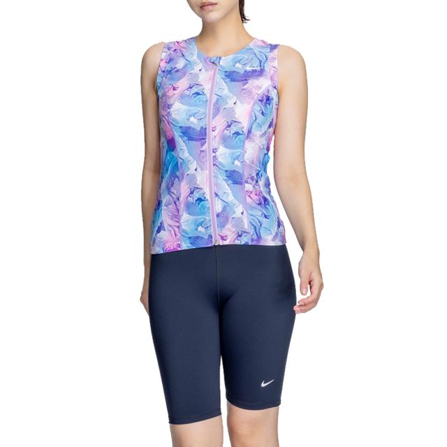 ナイキ NIKE 総柄ジップ付き袖なしセパレーツ レディース パープル 紫 ブラック 黒 水泳 スイム フィットネス 水着 2993130-132