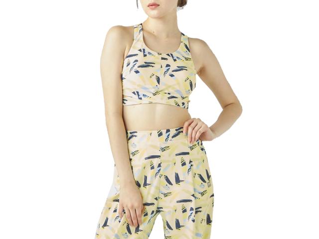 スーパーナチュラル sn super.natural エスエヌ フロント クロス プリント ブラトップ レディース イエロー 黄色 スポーツ フィットネス スポーツブラ スポブラ SNWJ10211-232