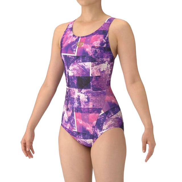 アリーナ arena アクアエクサ フィットネスワンピース(オープンバック ぴったりパッド) レディース パープル 紫 水泳 スイム フィットネス 水着 ワンピース AS5FWF06L-PPGD