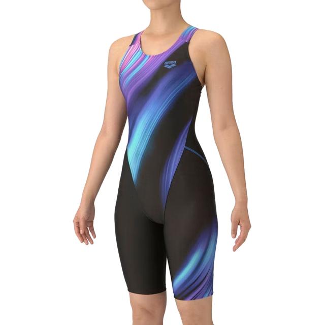 アリーナ arena アクアエクサ フィットネスワンピーススパッツ(オープンバック ハーフレッグ ぴったりパッド) レディース ブラック 黒 水泳 スイム フィットネス 水着 オールインワン AS5FWF07L-BKBL