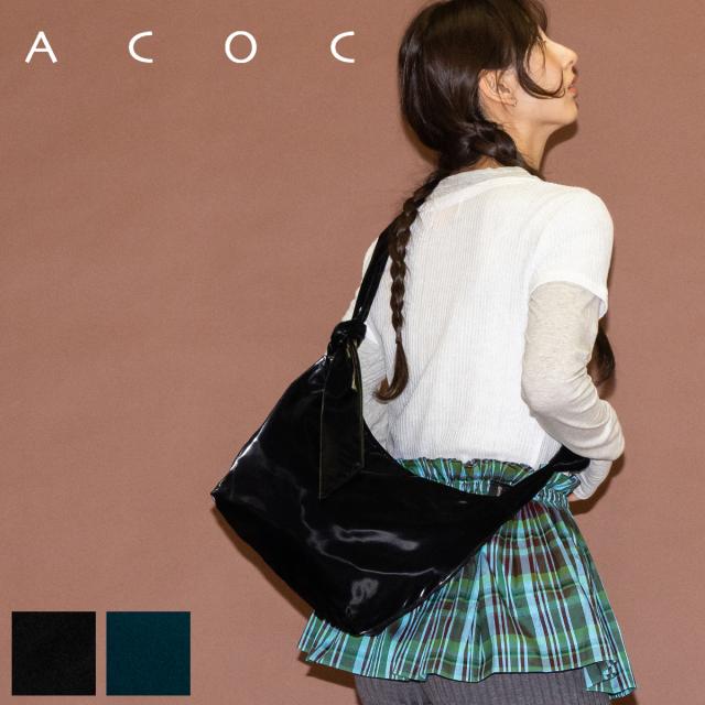 アコック ACOC Glossy Halfmoon Cross Bag グロッシーハーフムーンクロスバッグ レディース ワンショルダー 韓国 ショルダーバッグ 2way  旅行 出張 エナメルライク CC0BG001BK CC0BG001GN