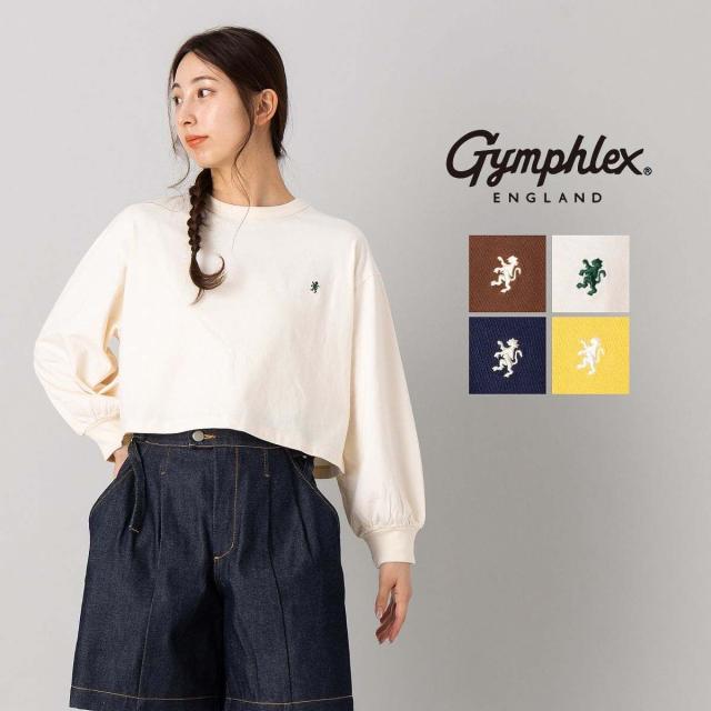 ジムフレックス GYMPHLEX コンパクトジャージー パフスリーブ長袖プルオーバー 長袖 ロンT クルーネック ショート丈 レディース 春 夏 秋 冬 カジュアル シンプル かわいい 刺繍 GY-C0481