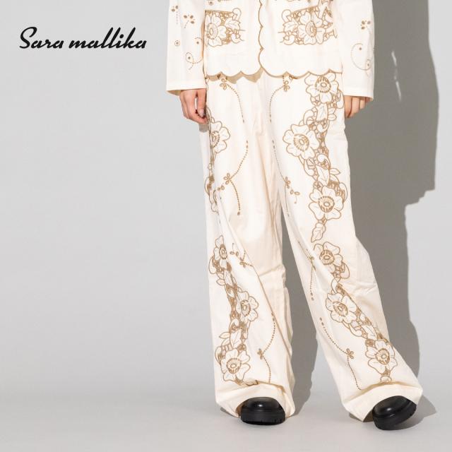 サラマリカ Sara mallika COTTON TWILL CUT WORK WIDE PANTS コットンツイルカットワークワイドパンツ レディース カットワーク 刺繍 ハイウエスト 裏地 ノスタルジック 020652SG2